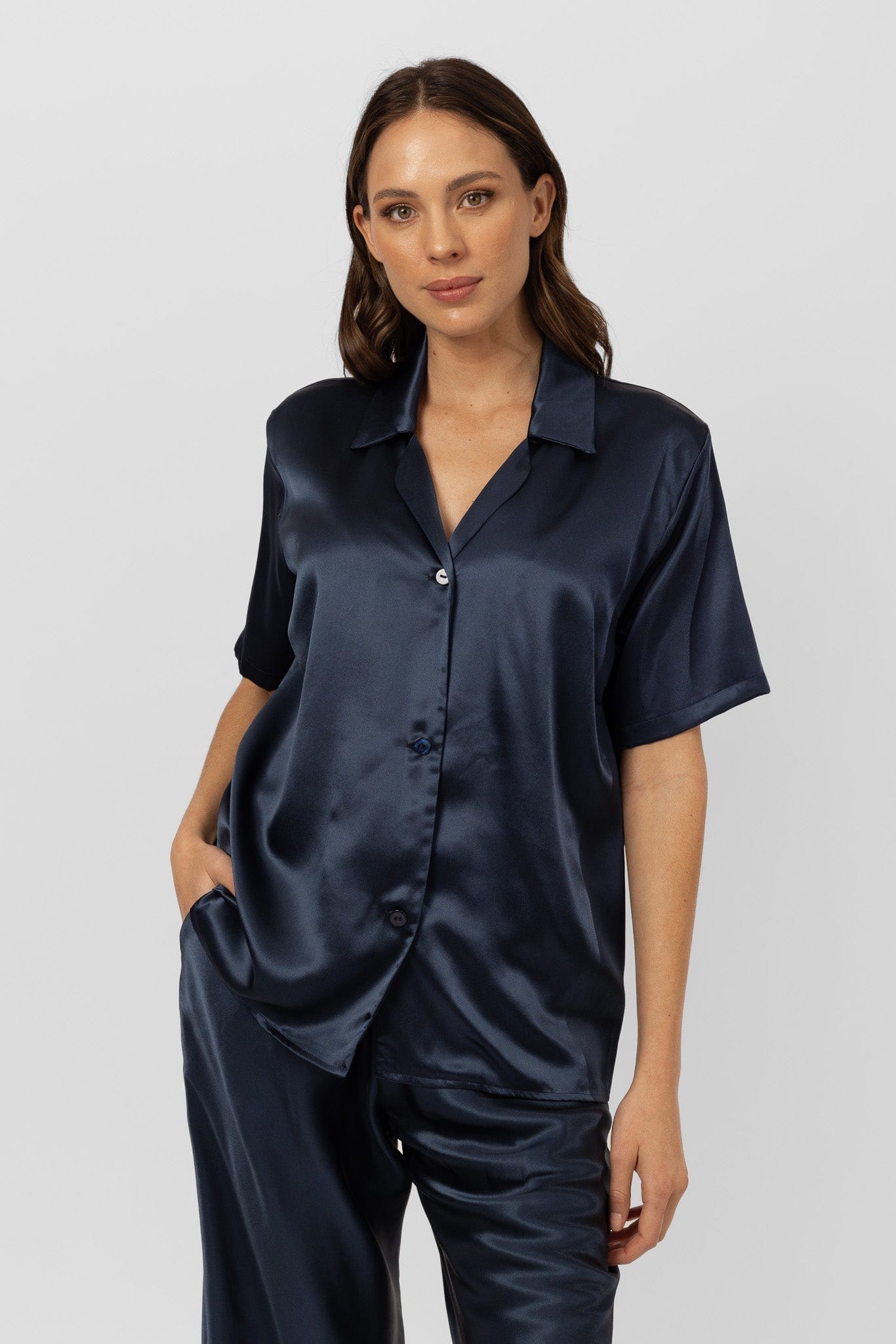 Serendipity Short Sleeve Shirt | Navy Silk Set | Reverie the Label ...